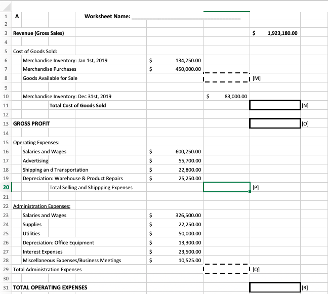 Solved 1 A Worksheet Name: N Revenue (Gross Sales) $ | Chegg.com
