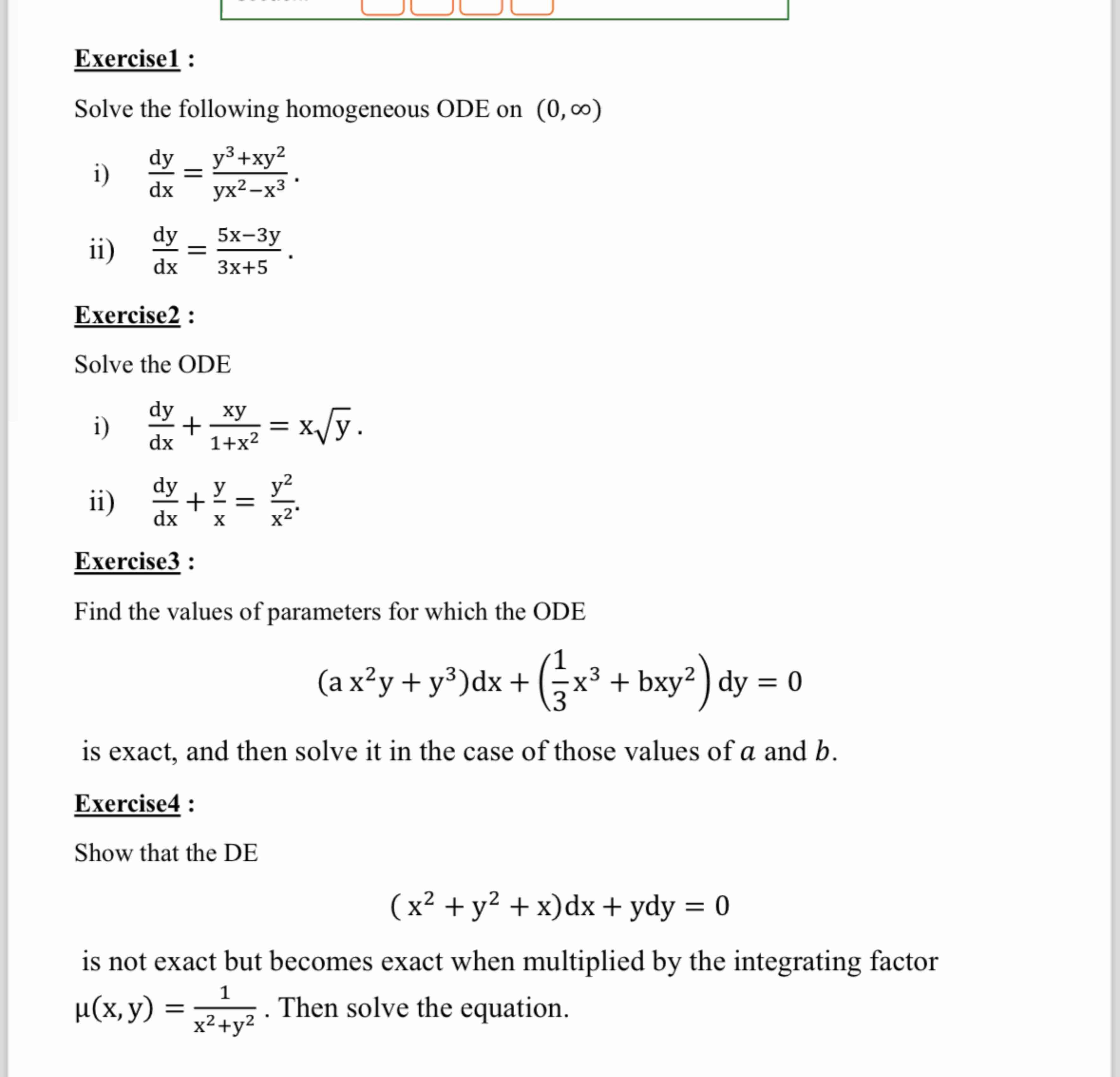 Solved by an EXPERT Exercise1:Solve the following homogeneous ODE on | Chegg.com