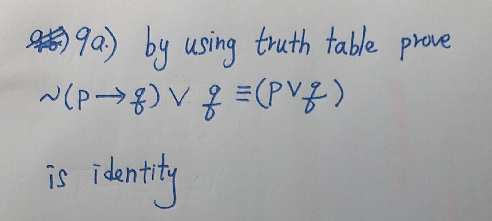 Solved hatay 9a) by using truth table prove ~(pf) VĘ =(PVR) | Chegg.com