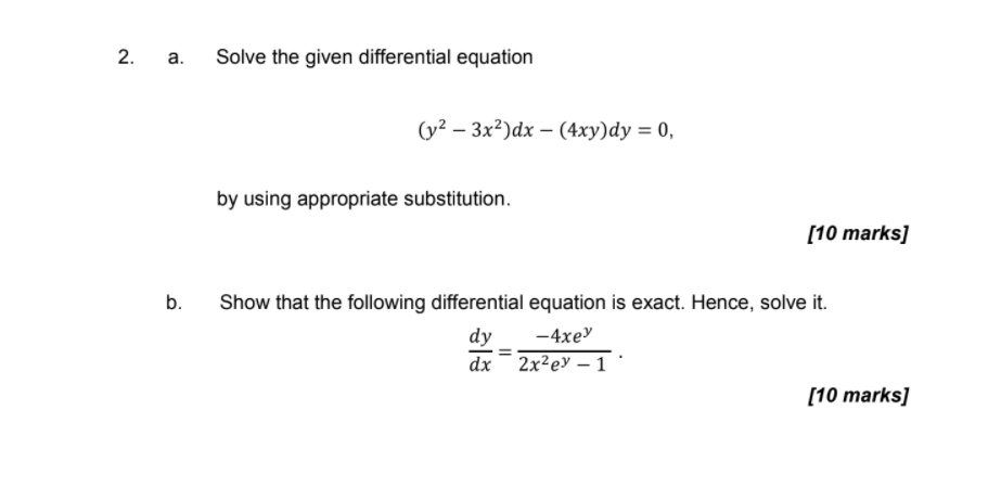 Solved 2. a. Solve the given differential equation (y2 – | Chegg.com