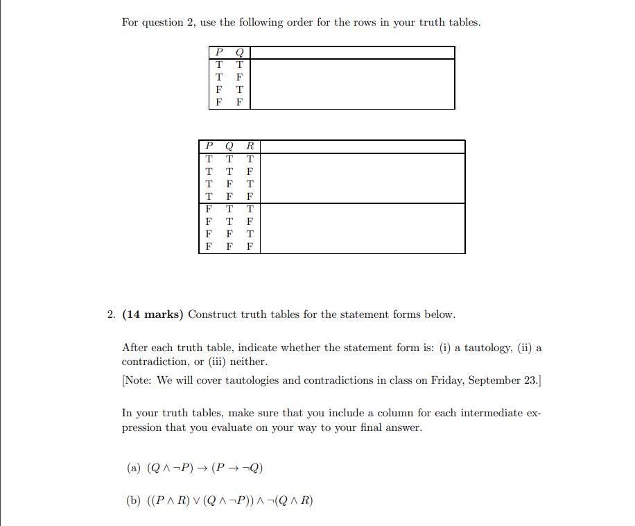 Solved For question 2, use the following order for the rows | Chegg.com