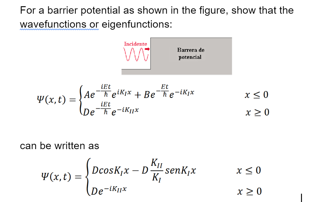 Solved For a barrier potential as shown in the figure, show | Chegg.com