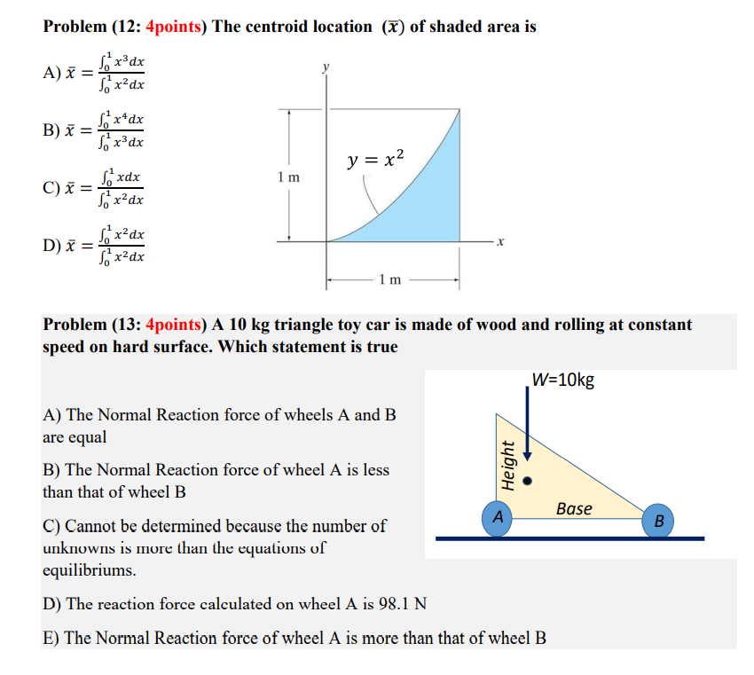 Solved Problem (12: 4points) The centroid location (7) of | Chegg.com