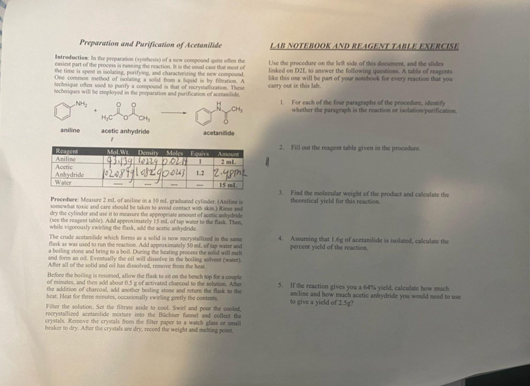 Solved Preparation and Purification of Acetanilide | Chegg.com