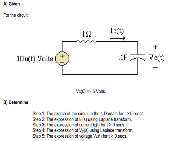 Solved A) Given For the circuit 12 Ict) + + 10u(t) Volts .1F | Chegg.com