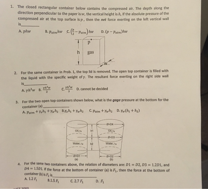 Solved 1. The closed rectangular container below contains | Chegg.com