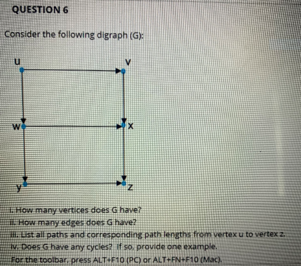 Solved QUESTION 6 Consider the following digraph (G): u w X | Chegg.com