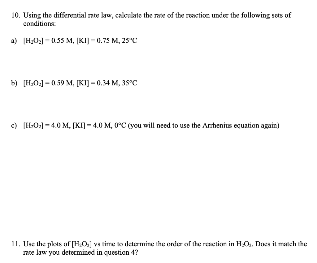 10. Using the differential rate law, calculate the | Chegg.com