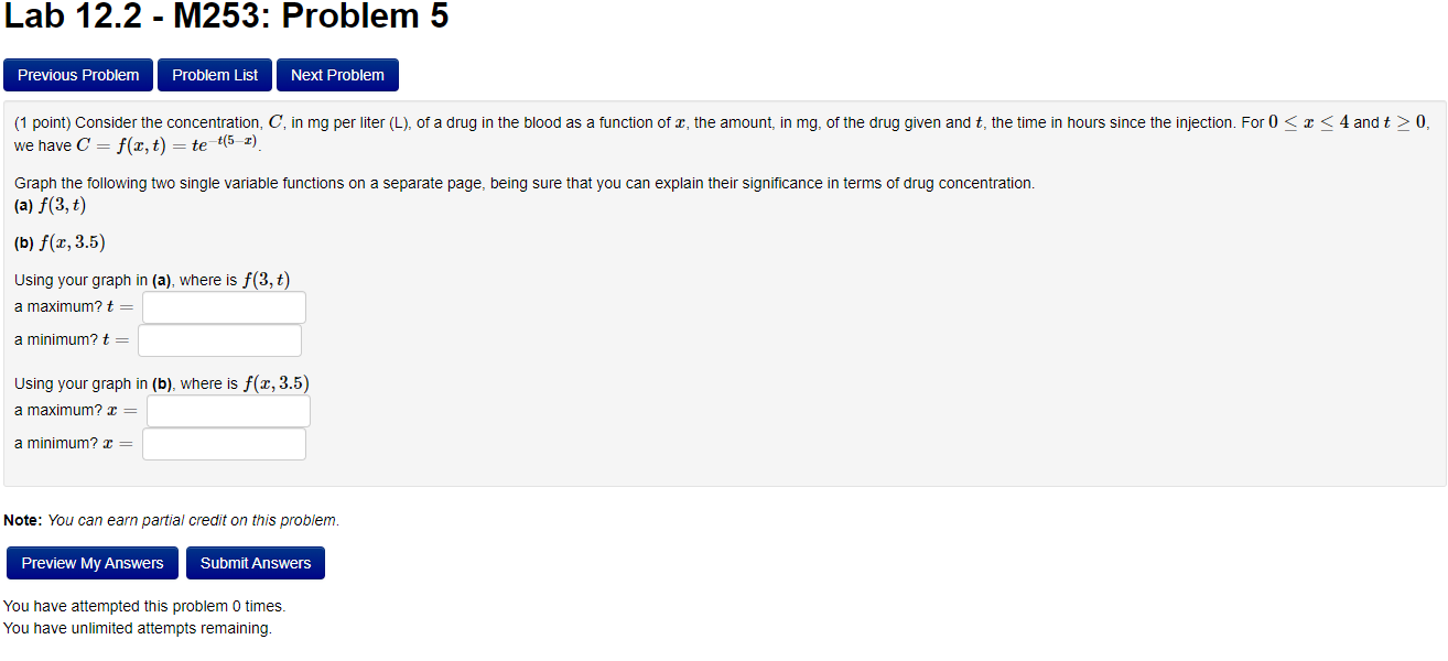 Solved (1 point) Consider the concentration, C, in mg per | Chegg.com