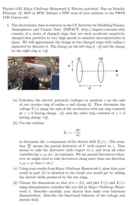 Solved Physics 1125 Major Challenge Homework 3: Electric | Chegg.com