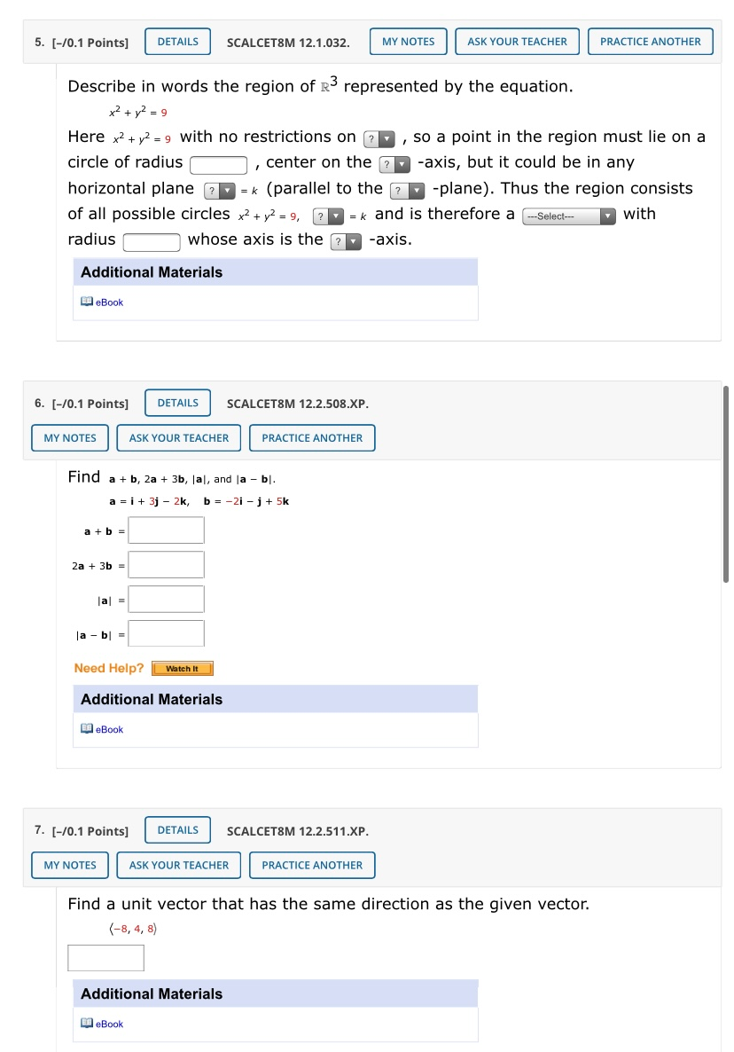 Solved 1. [-70.1 Points) DETAILS SCALCET8M 12.1.004. MY | Chegg.com