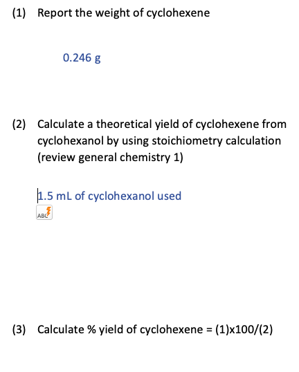 Solved Calculate a theoretical yield of cyclohexene from | Chegg.com
