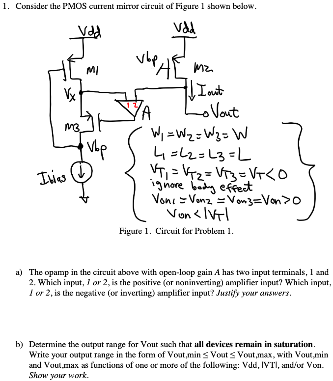 1. Consider the PMOS current mirror circuit of Figure | Chegg.com