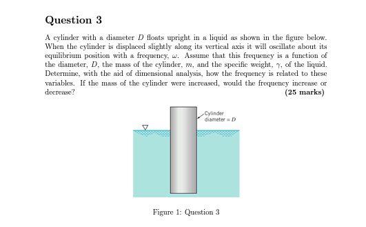 Solved Question 3 A cylinder with a diameter D floats | Chegg.com