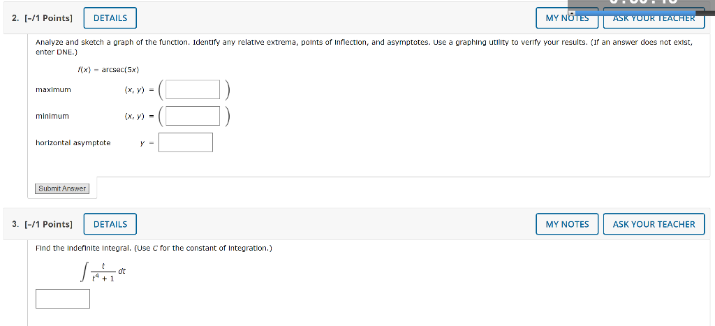 Solved enter DNE.) f(x)=arcsec(5x) maximum minimum | Chegg.com