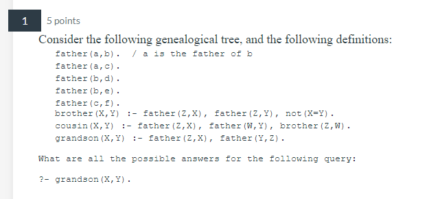 Solved 1 5 points Consider the following genealogical tree, | Chegg.com