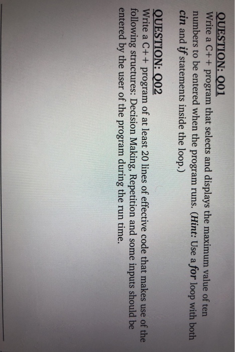 Solved QUESTION: 001 Write a C+ + program that selects and | Chegg.com