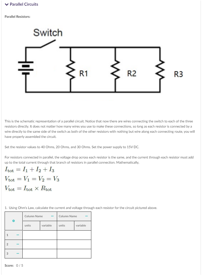 Solved Parallel Circuits Parallel Resistors: Switch R1 R2 R3 | Chegg.com