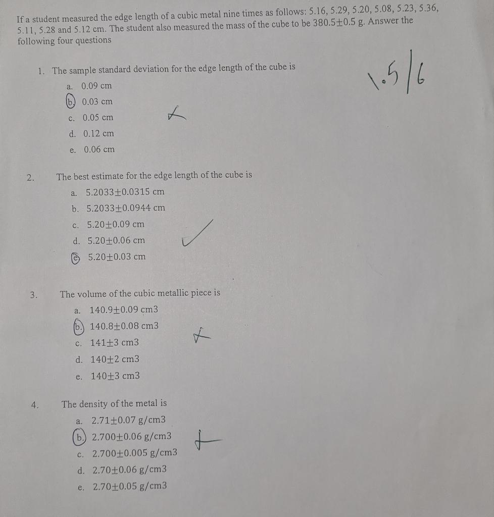Solved If a student measured the edge length of a cubic | Chegg.com