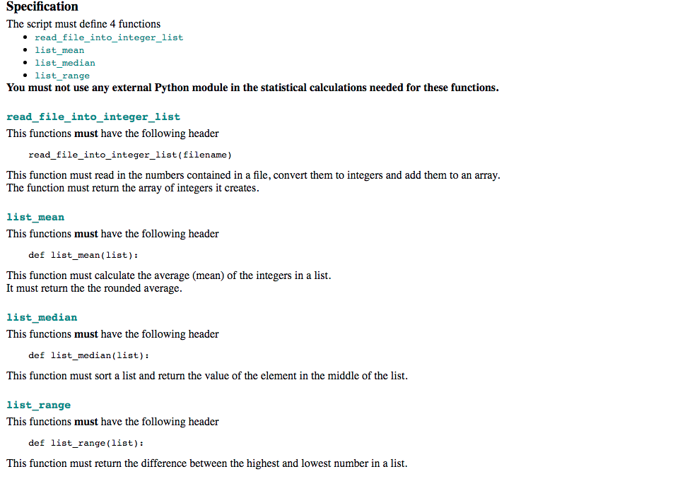 Specification The script must define 4 functions read | Chegg.com