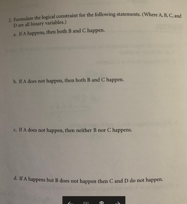 Solved 2. Formulate the logical constraint for the following | Chegg.com