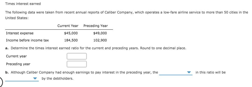Solved Times interest earned The following data were taken | Chegg.com