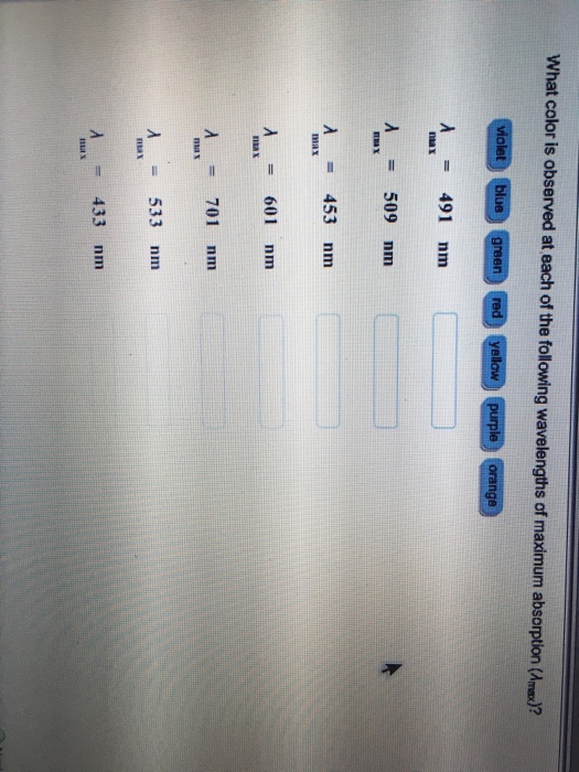 Solved What color is observed at each of the following | Chegg.com
