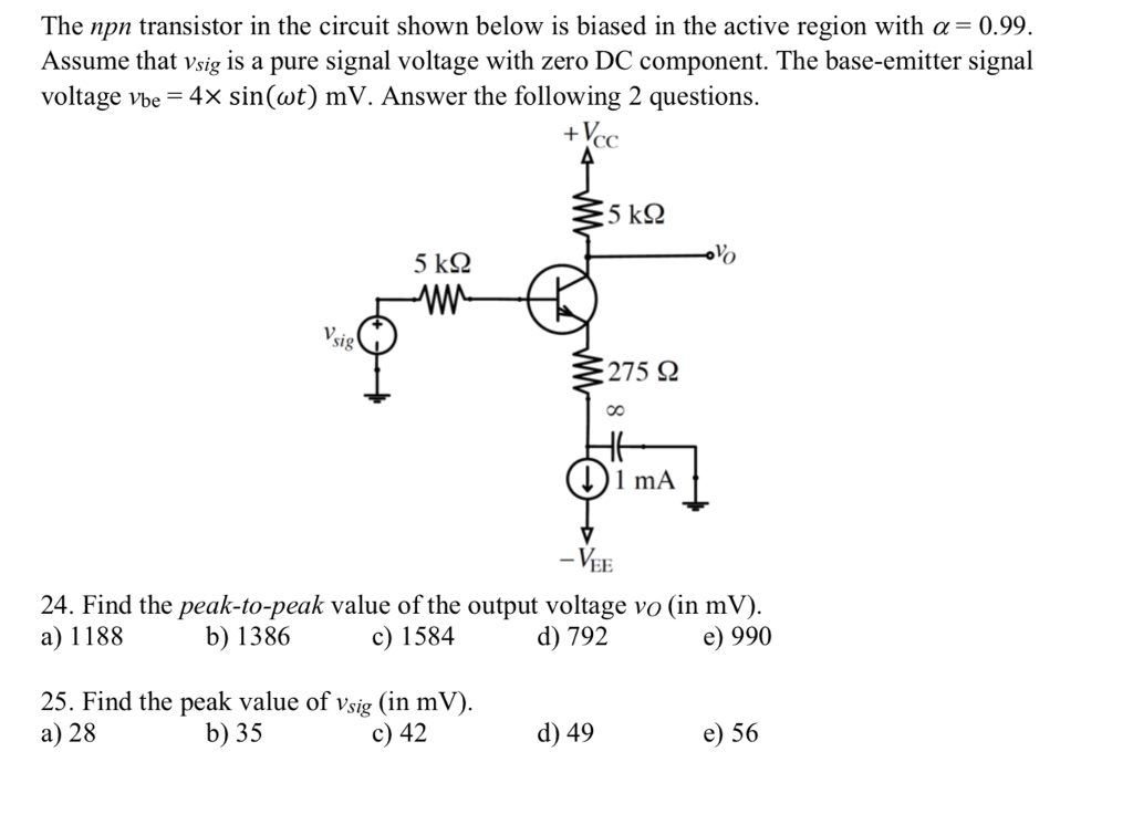 Solved The npn transistor in the circuit shown below is | Chegg.com