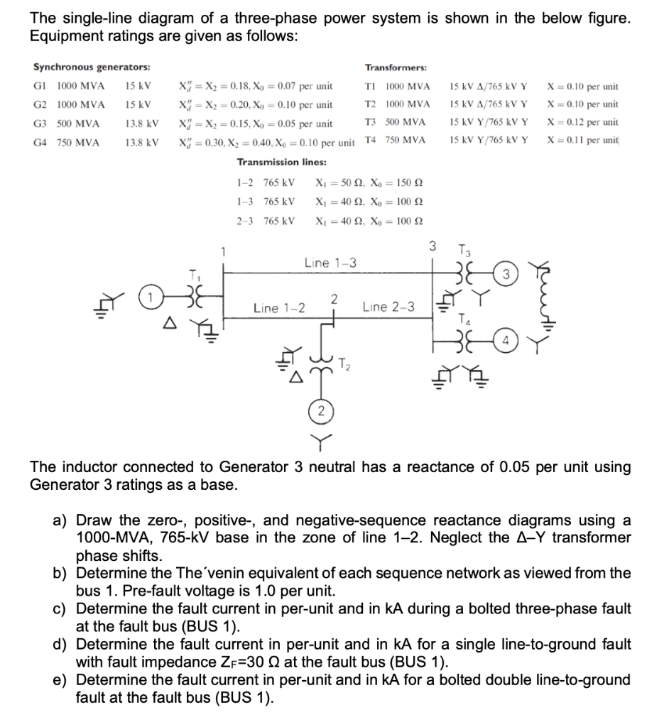 Solved The single-line diagram of a three-phase power system | Chegg.com