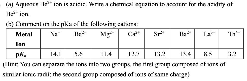 Solved Th4+ - (a) Aqueous Be2+ ion is acidic. Write a | Chegg.com