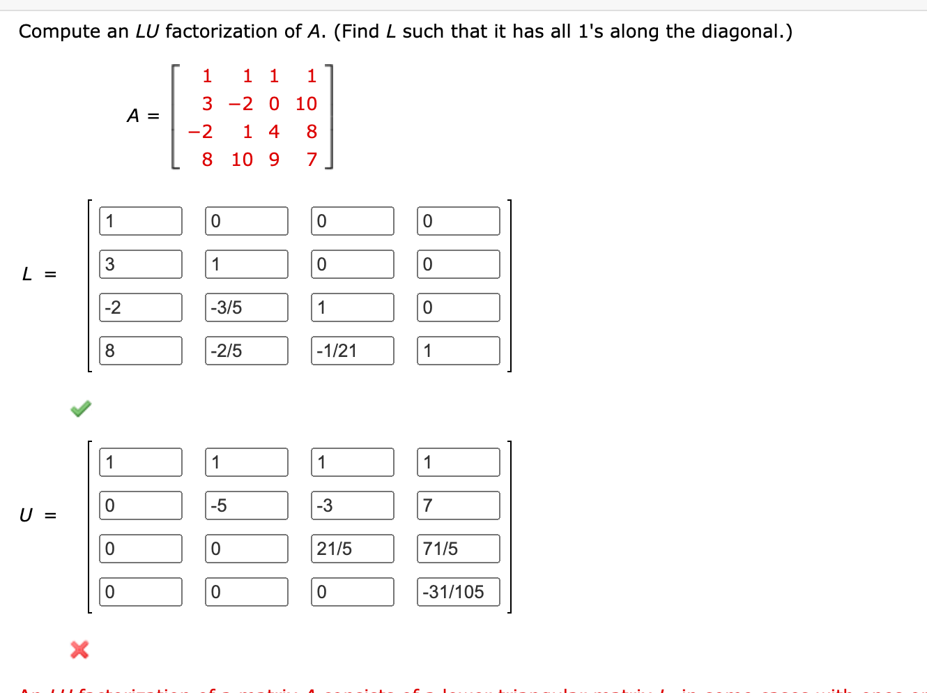 Solved Compute an LU factorization of A. (Find L such that | Chegg.com