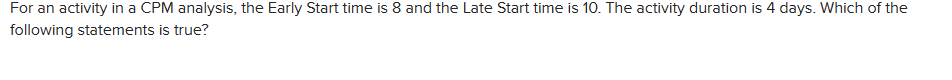 Solved For an activity in a CPM analysis, the Early Start | Chegg.com