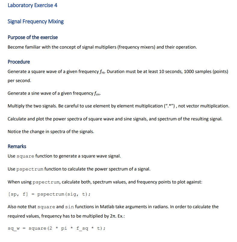 Solved Signal Frequency Mixing Purpose of the exercise | Chegg.com