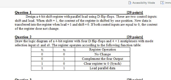 Solved Design a 4-bit shift register with parallel load | Chegg.com