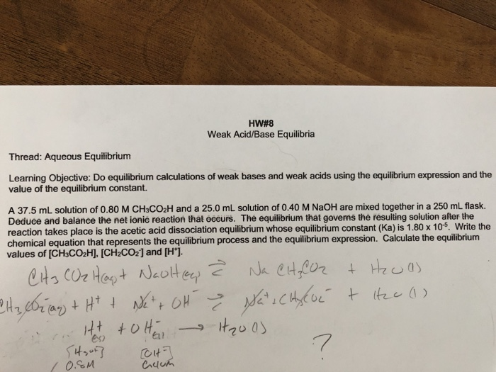 Solved HW#8 Weak Acid/Base Equilibria Thread: Aqueous | Chegg.com