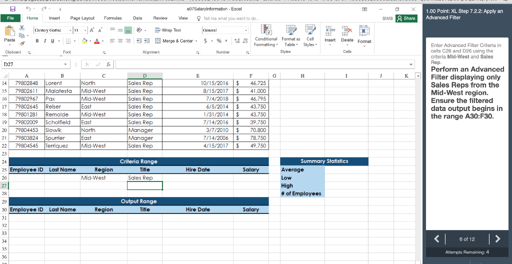 Solved 6 607SalaryInformation - Excel 1.00 Point: XL Step | Chegg.com