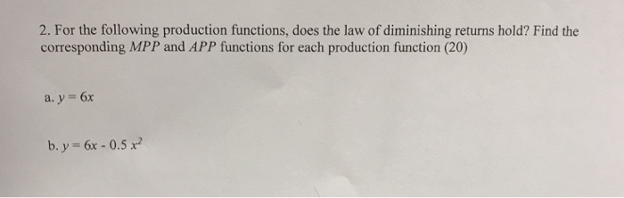 Solved For the following production functions, does the law | Chegg.com