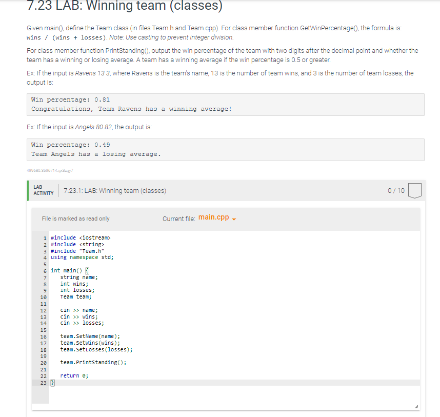 Solved Given Main Define The Team Class In Files Teamh 