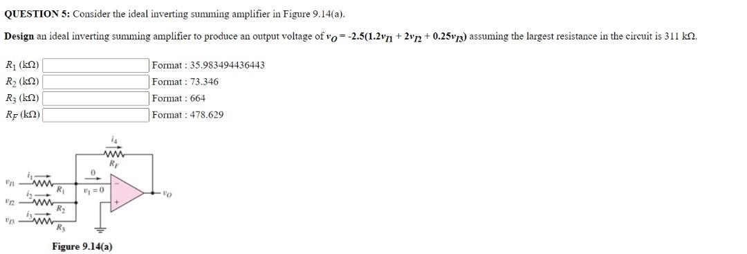 Solved QUESTION 5: Consider the ideal inverting summing | Chegg.com