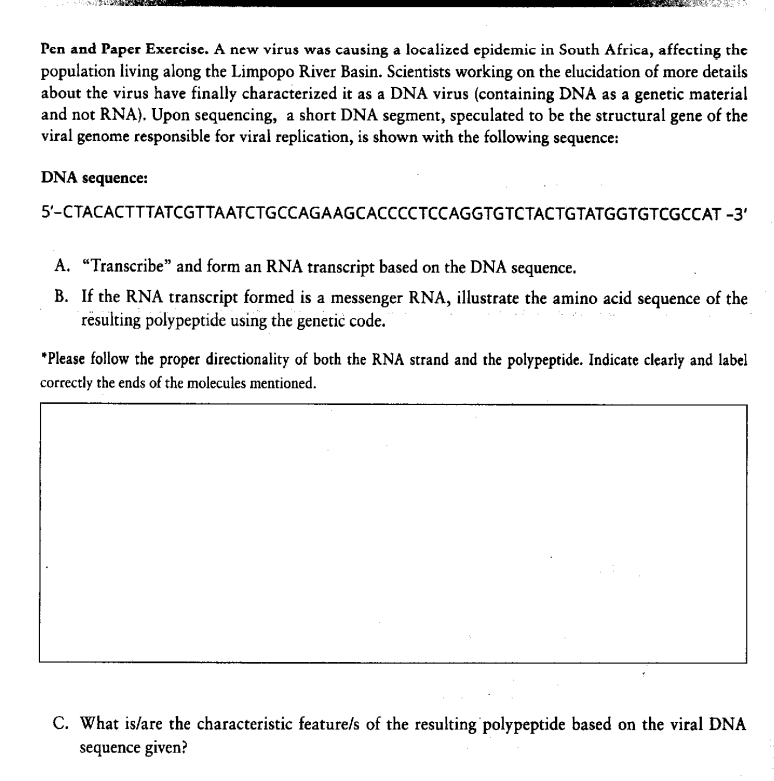 Solved ANSWERS FOR A AND B: A. RNA transcript GAU GUG AAA | Chegg.com