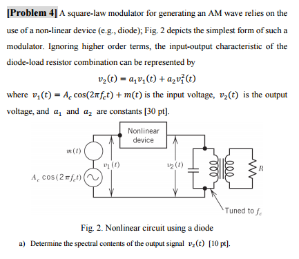 Solved [Problem 4] A square-law modulator for generating an | Chegg.com