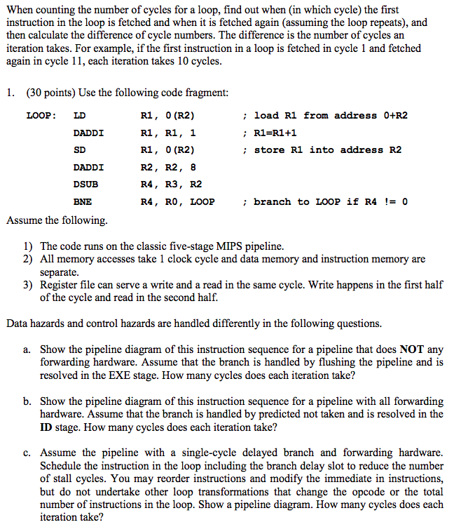 When counting the number of cycles for a loop, find | Chegg.com