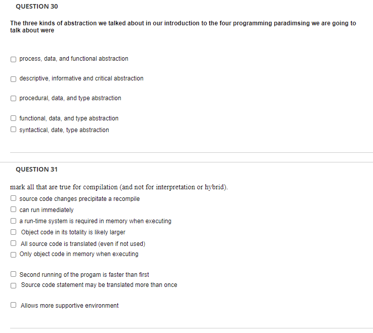 Solved QUESTION 30 The three kinds of abstraction we talked | Chegg.com