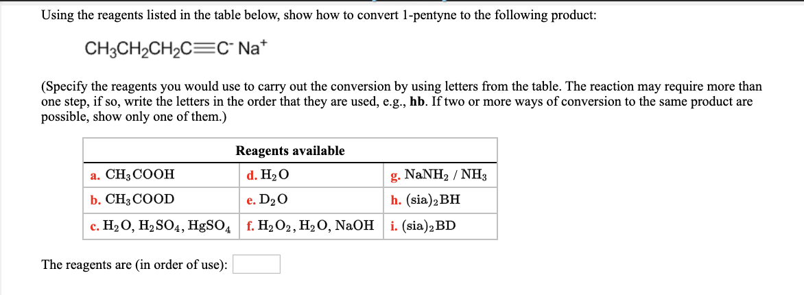 Solved Using the reagents listed in the table below, show | Chegg.com