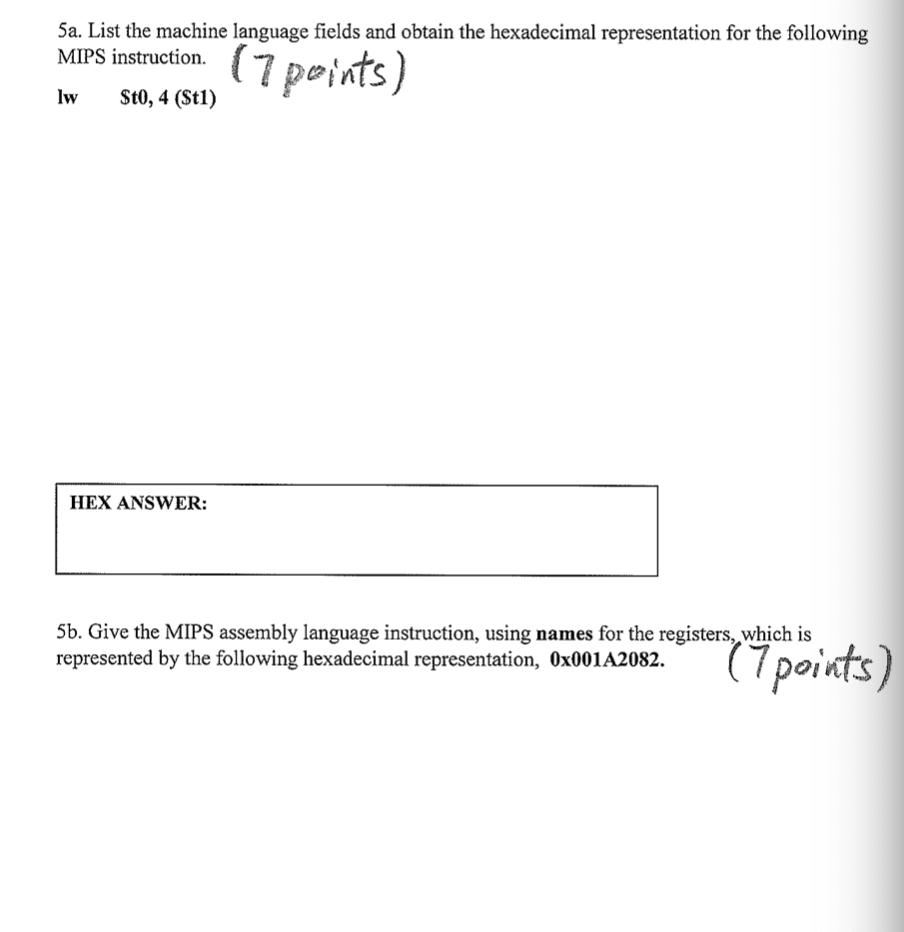 Solved 5a. List the machine language fields and obtain the | Chegg.com
