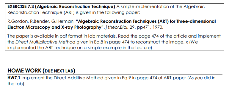 EXERCISE 7.3 (Algebraic Reconstruction Technique) A | Chegg.com