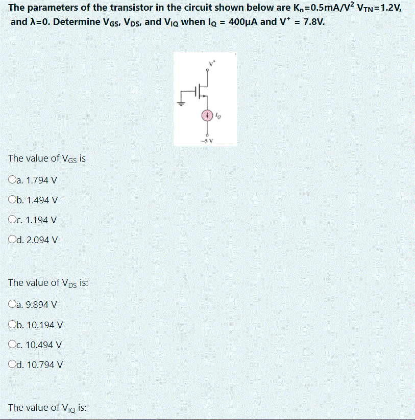 Solved The parameters of the transistor in the circuit shown | Chegg.com
