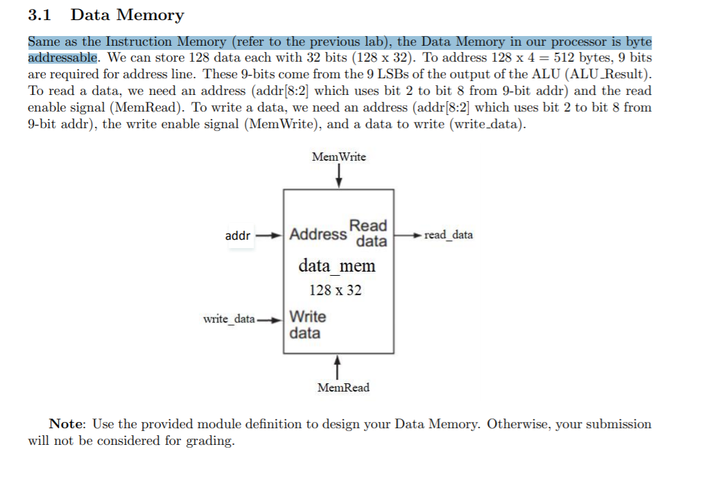 1 Code 1: Data Memory "timescale 1ns / 1ps // | Chegg.com