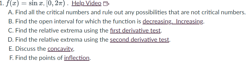 Solved f(x)=sinx,[0,2π). Help Video Θ A. Find all the | Chegg.com