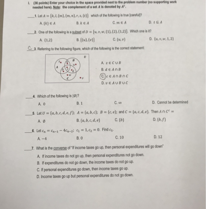 Solved (36 points) Enter your cholce in the space provided | Chegg.com